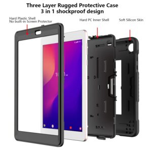 JSUSOU Case for Alcatel Joy Tab 2 with Tempered Glass Screen Protector | Heavy Duty Shockproof Kids Protectiv Case with Built-in Kickstand for Alcatel Joy Tab 2 8" Tablet (Model: 9032Z)| Black