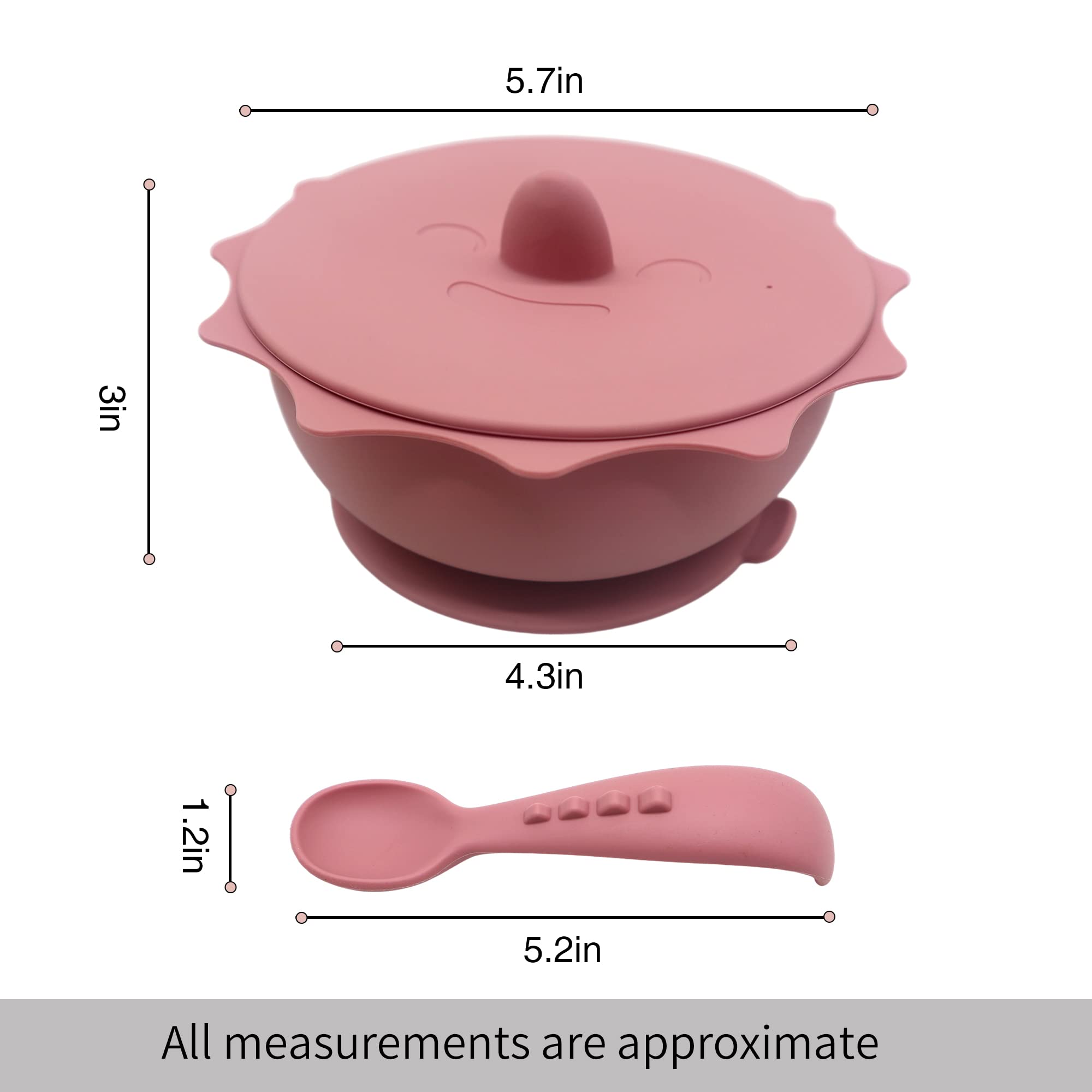 Baby Bowls with Lids and Spoons First Stage, Santi & Me Bowls with Suction and Spoon Silicone Feeding Set Perfect for Baby Dishes and Utensils Set(Dark Pink)