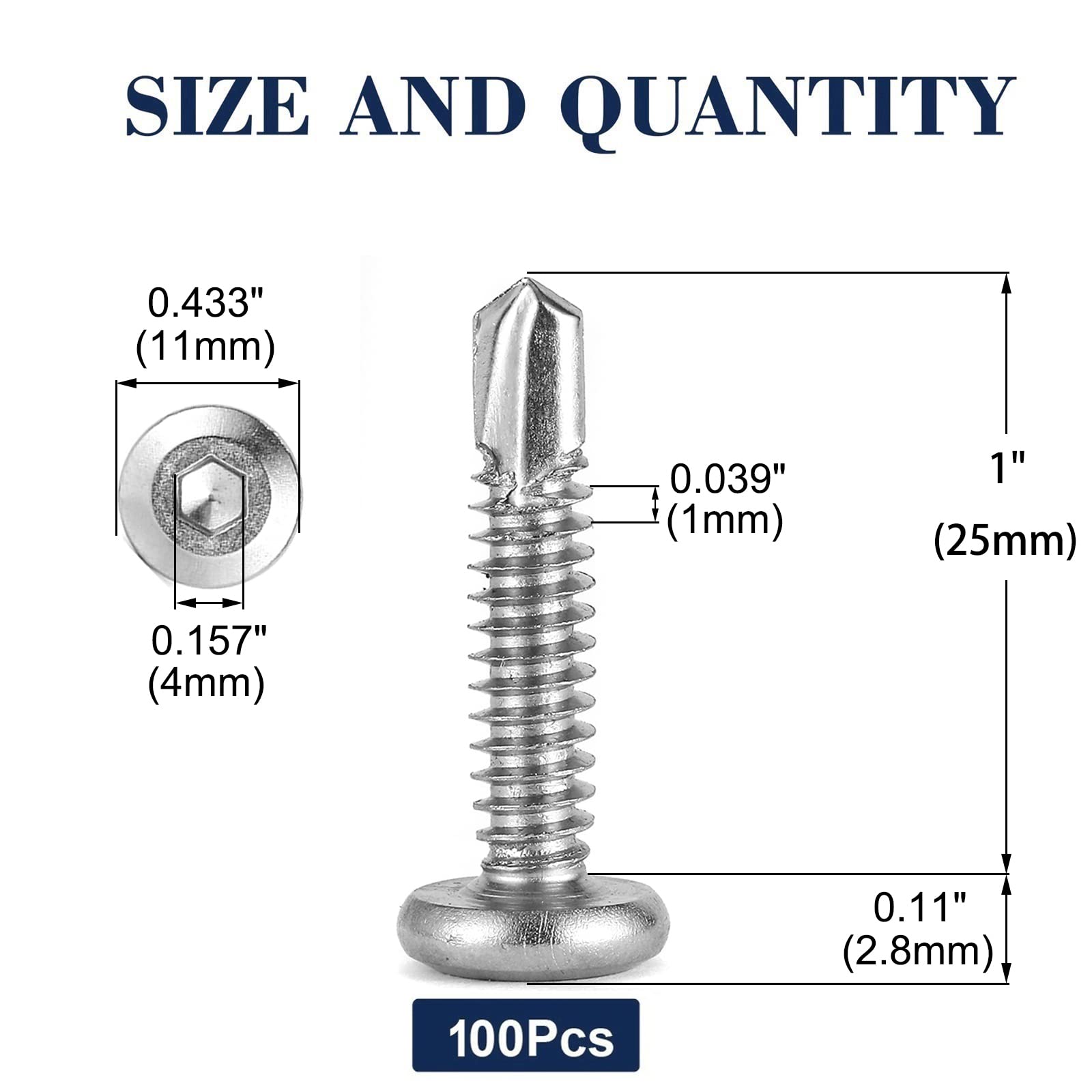 #12 x 1" Sheet Metal Screws 100Pcs 410 Stainless Steel Flat Head Socket Cap Screws, Tek Screws Allen Socket Drive Screws Fast Self Tapping Screws by SG TZH