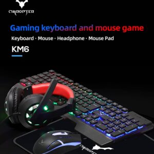 Gaming Keyboard and Mouse and Mouse pad and Gaming Headset, Wired LED RGB Backlight Bundle for PC Gamers and Xbox and PS4 Users - 4 in 1, Multi