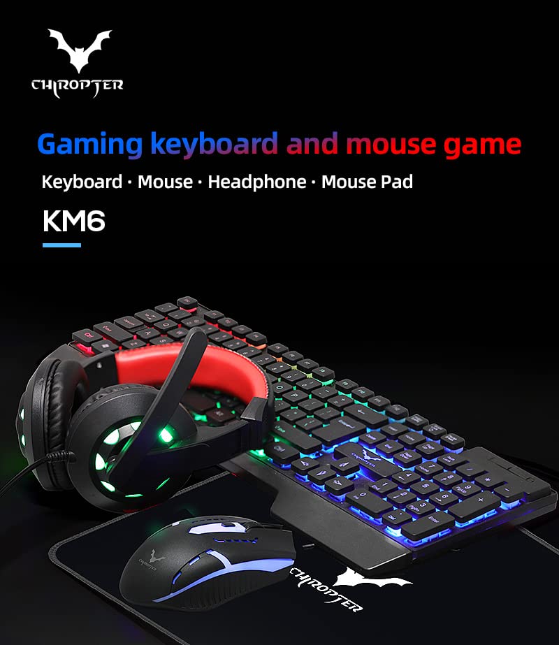 Gaming Keyboard and Mouse and Mouse pad and Gaming Headset, Wired LED RGB Backlight Bundle for PC Gamers and Xbox and PS4 Users - 4 in 1, Multi