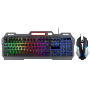 exhnle gaming keyboard and mouse combo, led rainbow backlit keyboard with 104 key computer pc gaming keyboard for computer, desktop, notebook, laptop