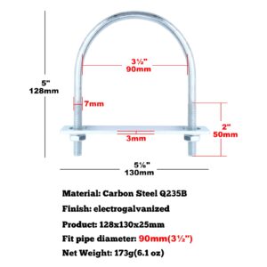 10Pcs U Bolts in Steel 2"x3½"x5", U Pipe Clamps Heavy Duty Mounting Hardware with Washers and Nuts