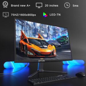 AOYODKG 20 inch PC Monitor, Professional Thin Computer Monitor with TN Panel and Blue Light Settings, 75Hz HD LED Monitor, Desktop Monitor with HDMI and VGA Port for Home Office, Machine Black