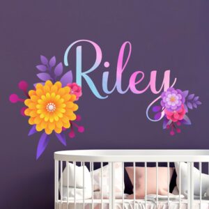 personalized name & flowers rainbow wall decals i girl room decorations for bedroom i flower decals for walls i baby girl nursery decor i rainbow decor for girls i multiple size options