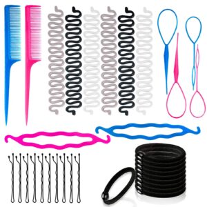 topsy tail tools set, coffea topsy tail hair styling tool, hair braiding tool, hair styling accessory (34pcs)