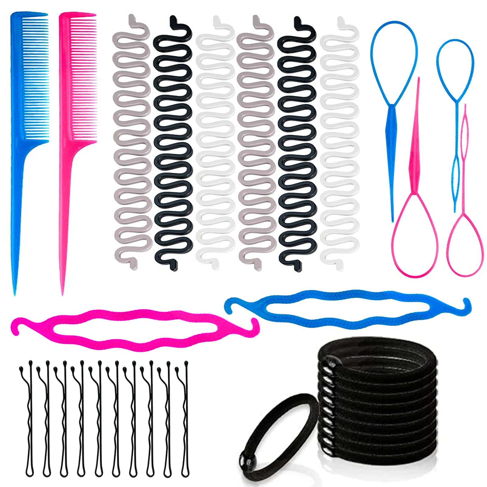 Topsy Tail Tools Set, Coffea Topsy Tail Hair Styling Tool, Hair braiding tool, Hair Styling Accessory (34pcs)