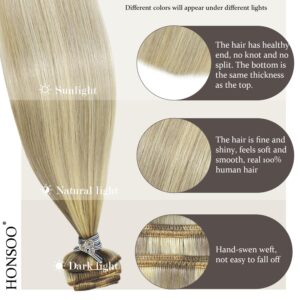 Honsoo Clip in Hair Extensions Real Human Hair, Balayage Hair Extensions Mixed Bleach Blonde 12inch 70g 7pcs Straight Silky Blonde Hair Extensions Heat Safe Hair