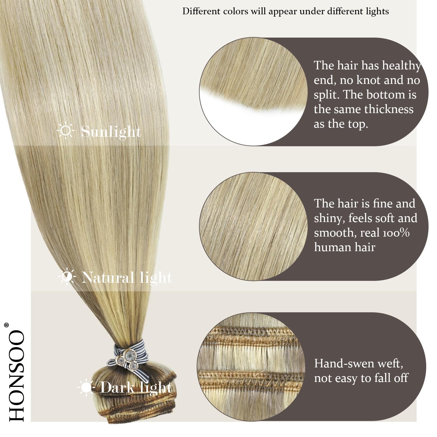 Honsoo Clip in Hair Extensions Real Human Hair, Balayage Hair Extensions Mixed Bleach Blonde 12inch 70g 7pcs Straight Silky Blonde Hair Extensions Heat Safe Hair