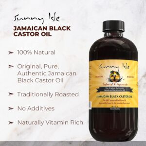 Sunny Isle Jamaican Black Castor Oil 8oz - Plastic PET Bottle | Hair Growth Oil, Eyebrows & Eyelashes, Scalp and Nail Care | Skin Conditioning