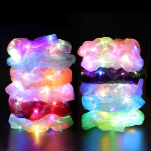 yl mainland 12pcs led scrunchies, glow in the dark hair ties with premium gift bag, light up hair accessories for women, 3 light modes, colorful meteor yarn hair ties, hair bands for neon glow party