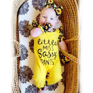 HINTINA Preemie Premature Baby Girl Sunflower Floral Romper Little Miss Sassy Pants Jumpsuit Outfits Spring Summer Clothes Set Yellow