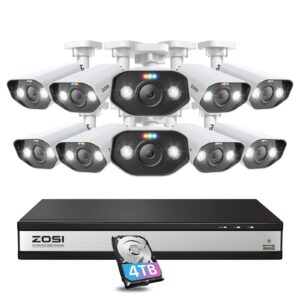 ZOSI 16CH 4K Spotlight Home PoE Security Camera System,H.265+ 16Channel 8MP NVR with 4TB HDD,10pcs 5MP Outdoor PoE IP Cameras,2 Way Audio,Night Vision,Person/Vehicle Detection,for 24-7 Recording