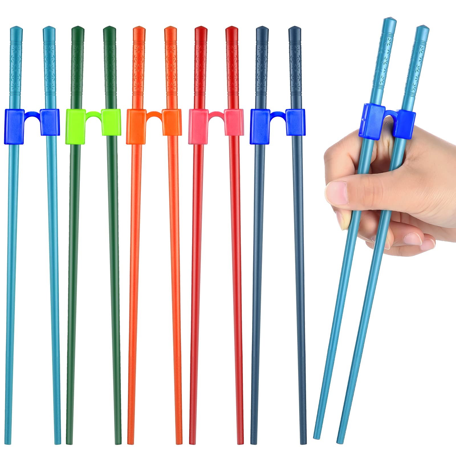 5 Pairs Reusable Chopstick Helpers Non Slippery Training Chopsticks for Adult Replaceable Practice Chopsticks Heat Resistant Chopsticks Holder with Clip for Trainer (Mixed Color, Alloy)