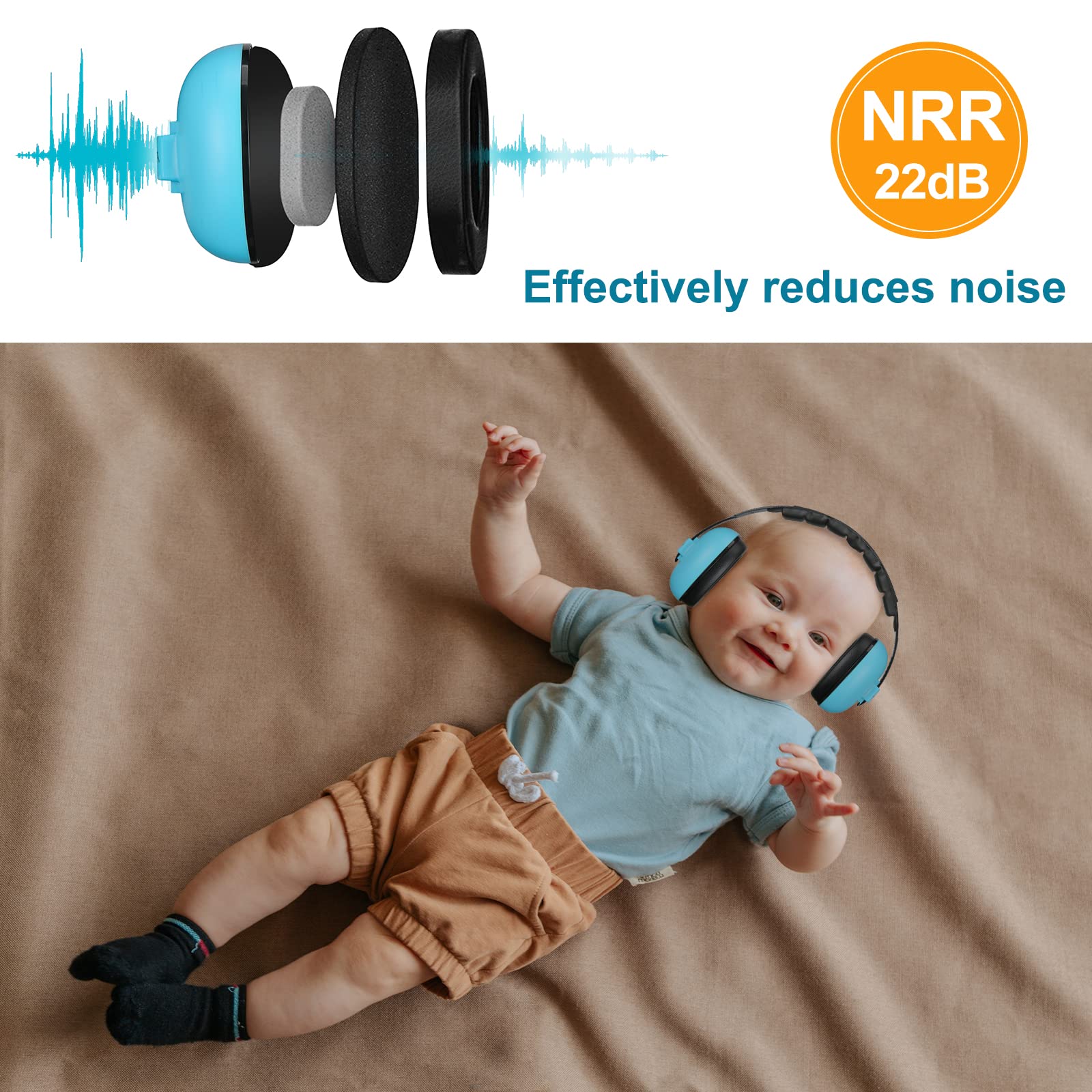 ProCase Baby Headphones for Noise, NRR 22 dB Baby Ear Muffs Noise Protection for Airplane Sleep, Baby Noise Cancelling Headphones, Infant Toddler Ear Protection for 3 Months to 2 Years -Blue