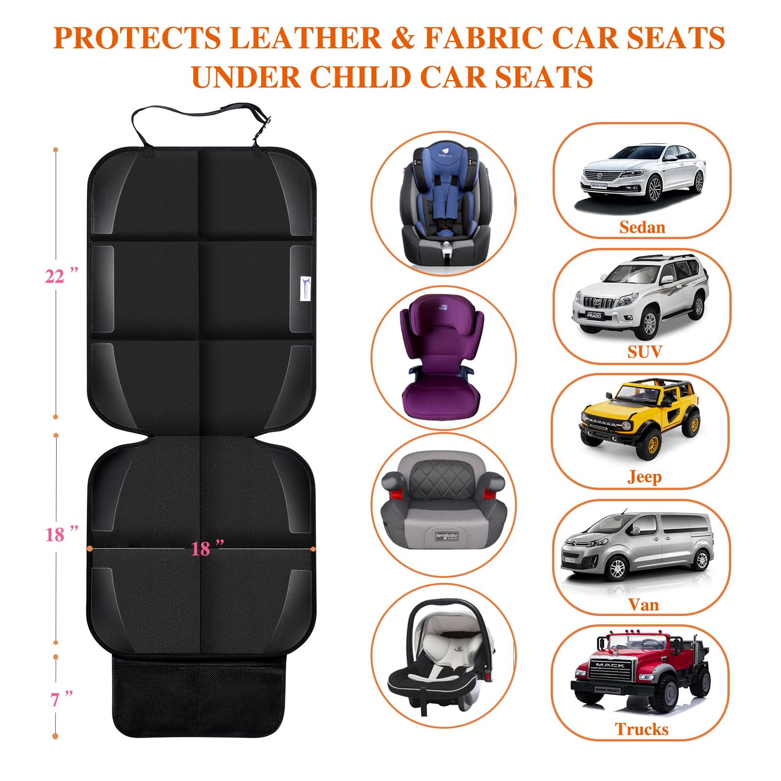 Gowhalle Car Seat Protector, Non-Slip Rubber Padded Backing Seat Protector for Child Seats, Waterproof Thickest Padding Car Seat Protector Under Baby Seat - No Imprint (Black-Ⅰ-2pcs)