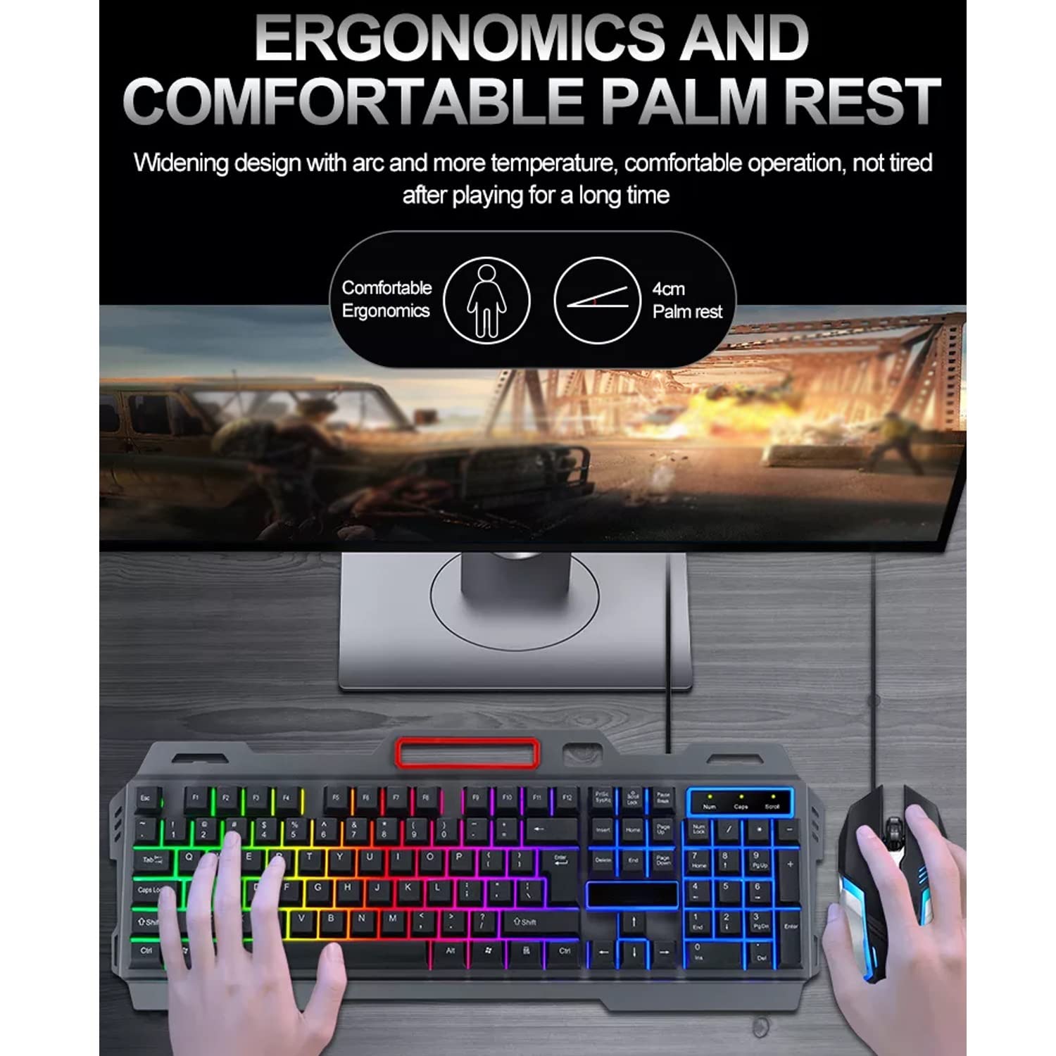 EXHNLE Gaming Keyboard and Mouse Combo, LED Rainbow Backlit Keyboard with 104 Key Computer PC Gaming Keyboard for Computer, Desktop, Notebook, Laptop