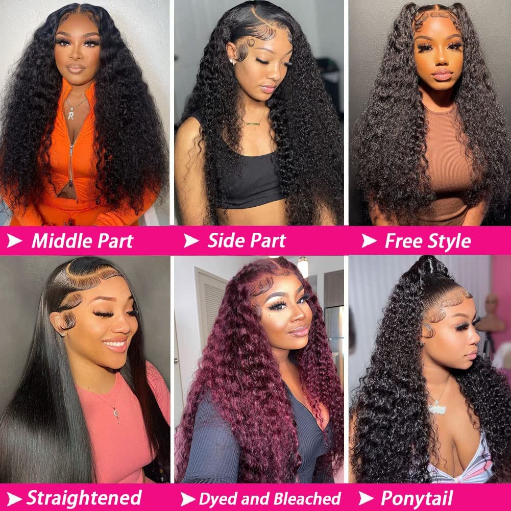 GLOWNINA Deep Wave Lace Front Wigs Human Hair 180 Density 13x4 HD Transparent Frontal Wigs Human Hair for Women Deep Curly Glueless Wigs Human Hair Pre Plucked with Baby Hair Natural Black 20Inch