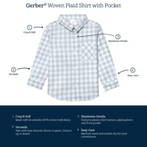 Gerber Baby and Toddler Boys Long Sleeve Button Up Plaid Shirt, Gray Plaid, 4T