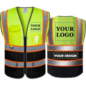 beautywill custom mesh safety vest customized logo class2 high visibility reflective vest with pockets construction workwear （yellow black，l ）