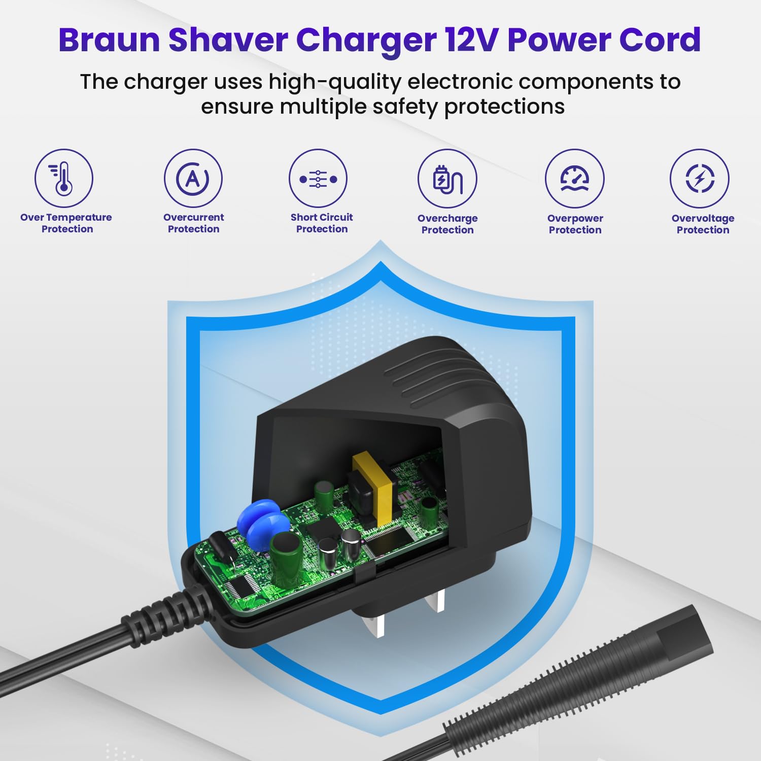 For Braun Shaver Charger,12V Power Cord for Braun Series 7 9 3 5 1 XT5 Electric Razor 3040s 340s 9385cc 370 720 760cc 790cc 720s-4 7865cc 9090cc 9330s 5018s 7020s 9095cc 3350cc-4 390cc