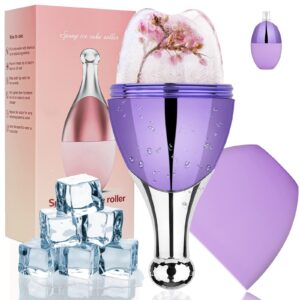 ice face roller, ice roller and spray for face and eye puffiness relief, facial ice roller ice mold reusable beauty ice cube ice holder skin care tool to brighten & tighten skin, shrink pores(purple)