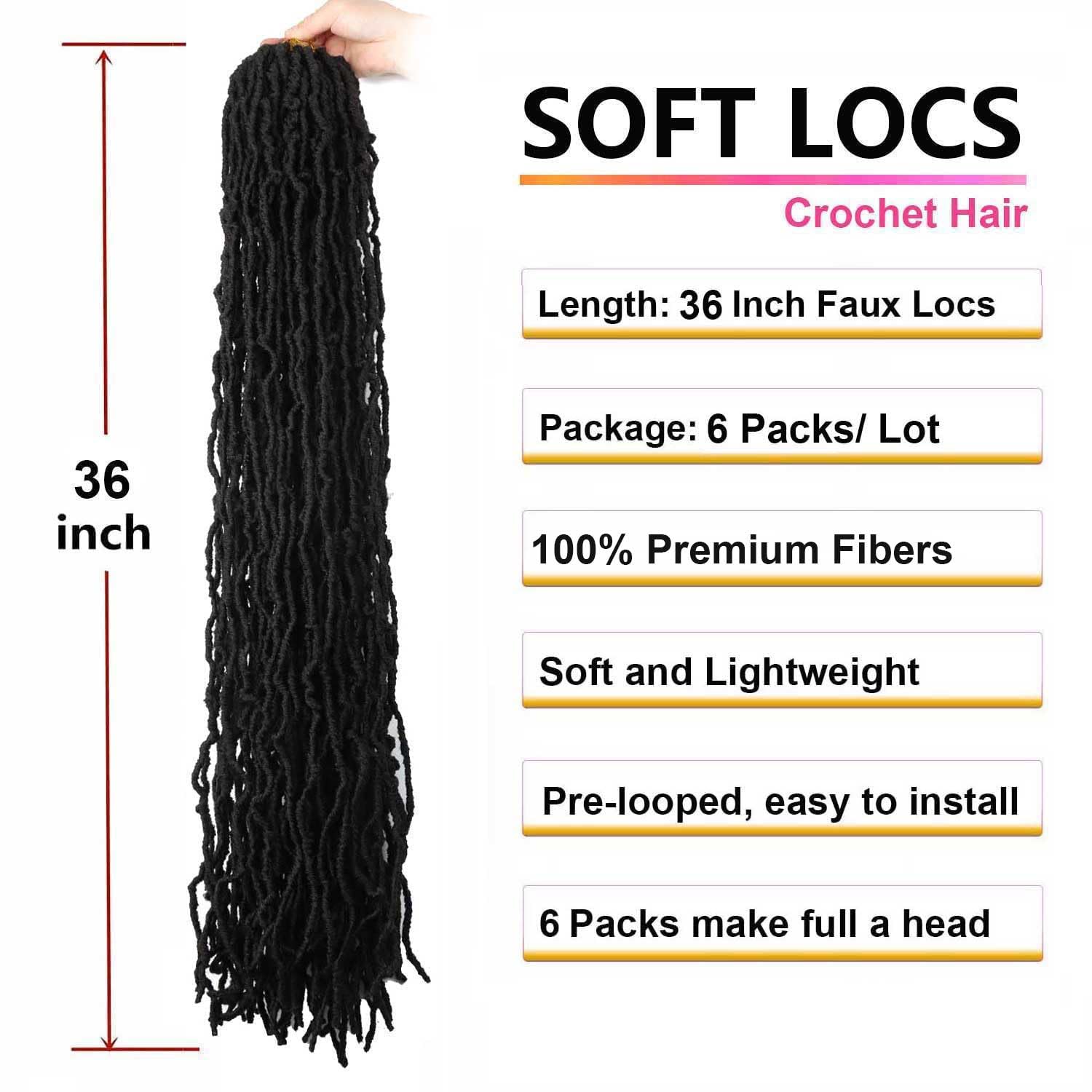 6 Packs 36 Inch Faux Locs Crochet Hair Pre looped Crochet Goddess Loc Hair Braids Soft Locs Crochet Hair for Black Women (36 Inch (Pack of 6), 1B#)