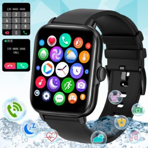 smart watch,fitness watch with heart rate blood pressure monitor ip67 waterproof bluetooth phone watch(make/answer call) with ai voice control,1.7" smartwatch for android ios phones men women black