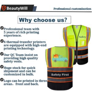 BeautyWill Custom Mesh Safety Vest Customized Logo Class2 High Visibility Reflective Vest with Pockets Construction workwear （Yellow Black，L ）