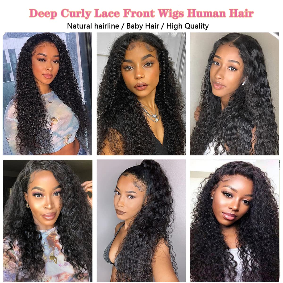 26 Inch Deep Wave Lace Front Wigs Human Hair Wigs for Black Women 180% Density HD Transparent 13×4 Lace Front Glueless Wigs Human Hair Pre Plucked with Baby Hair Deep Curly Lace Frontal Human Hair Wig