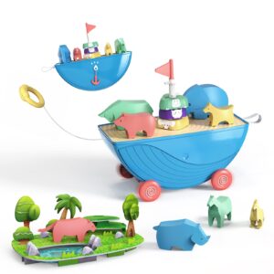 almond island noah’s ark balancing boat toy with 3d puzzle, baptism gifts for boys and girls, bible toys, montessori educational toys for toddlers age 3 4 5 6