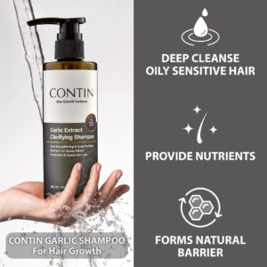 CONTIN Garlic Shampoo for Oily Sensitive Hair, Natural Scalp Treatment for Hair Loss and Hair Growth, Anti-Thinning and Anti-Dandruff for Thicker Fuller Hair, Follicle Clarifying, Roots Strengthening, Unscented Hair Care Products for Men and Women, 10.14