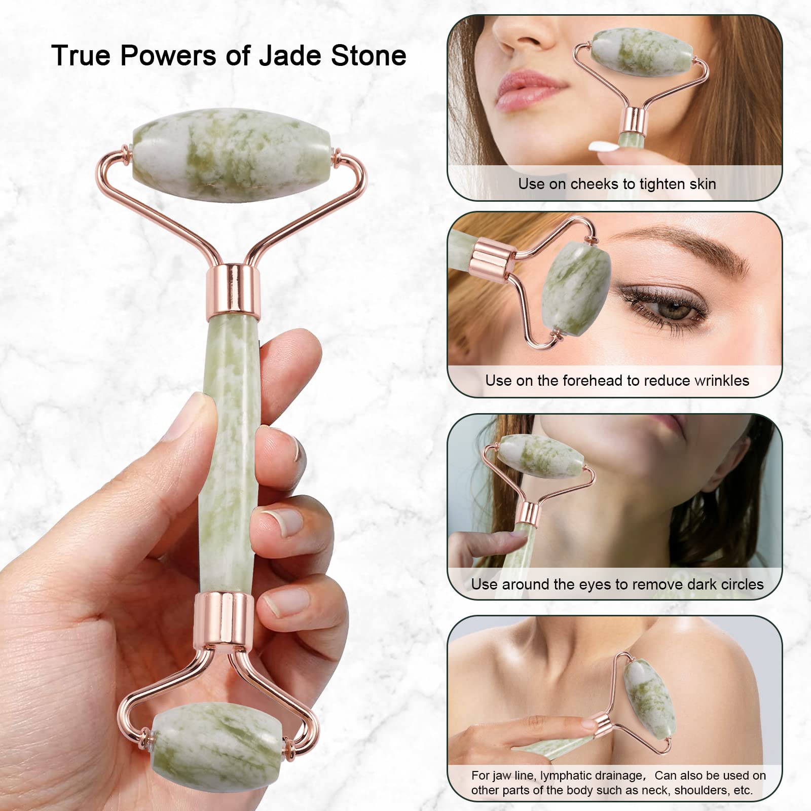 XYZBSTAR Jade Roller for Face, Facial Roller Massager Skin Care Tool, Gua Sha Facial Tools for Face, Neck, Eyes, Reduce Puffiness of The Skin (Emerald Jade)