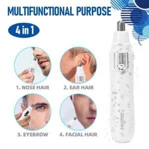 2022 Upgraded Nose Hair Trimmer,Nose Ear Trimmer for Men Women, Eyebrow and Facial Hair Removing Trimmer Clipper, Battery-Operated Dual- Edge Blades, Hair Trimmer with Waterproof (White)