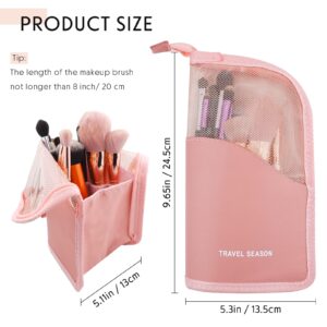 LEEFONE Makeup Brush Organizer Bag, Pink Travel Makeup Brush Holder, High Capacity Portable Waterproof Dust-Free Stand-Up Makeup Brush Holder with Divider for Women Girls