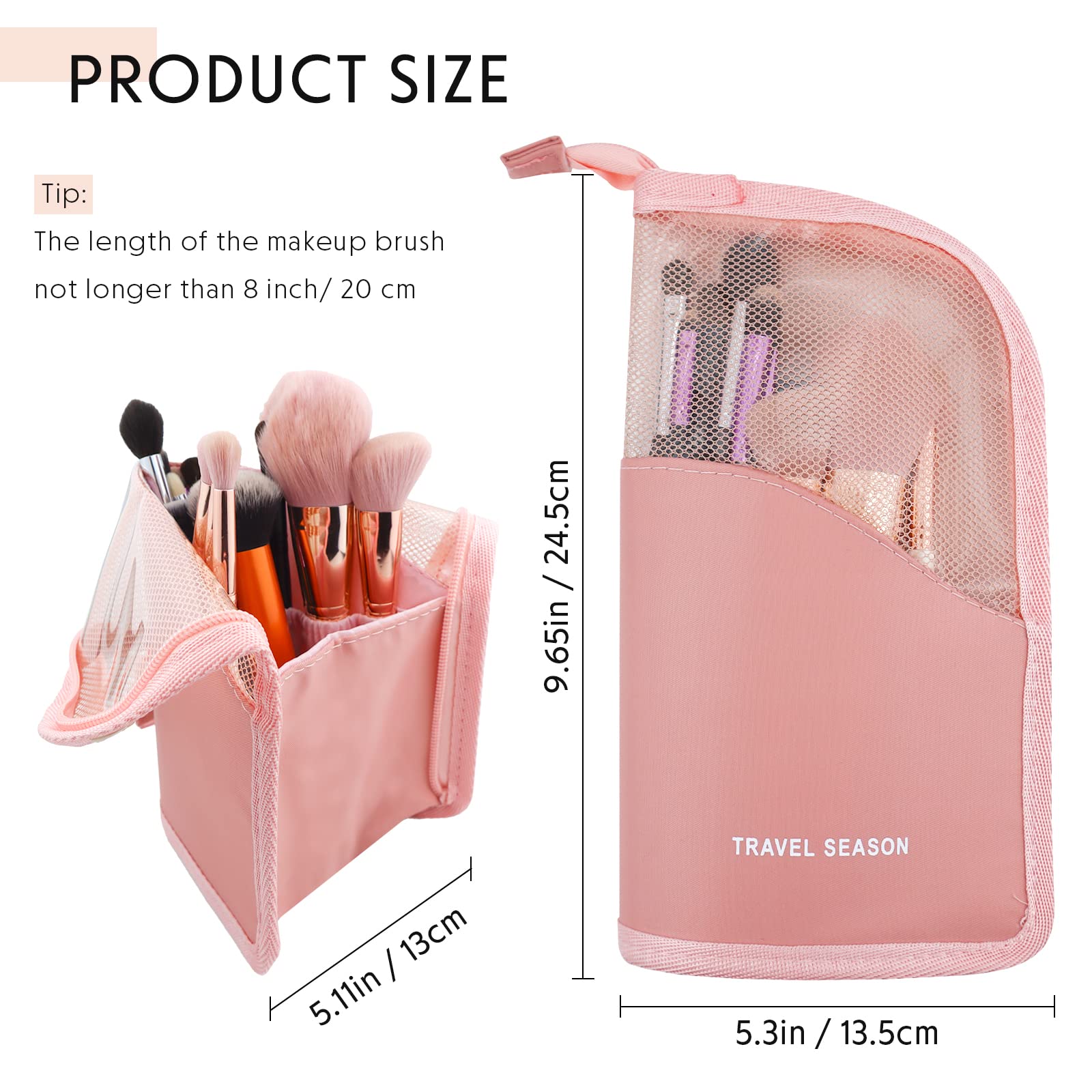 LEEFONE Makeup Brush Organizer Bag, Pink Travel Makeup Brush Holder, High Capacity Portable Waterproof Dust-Free Stand-Up Makeup Brush Holder with Divider for Women Girls