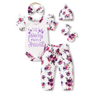 aalizzwell baby girls outfit 0-3 months, newborn infant princess arrived clothes short sleeve floral spring summer clothing purple