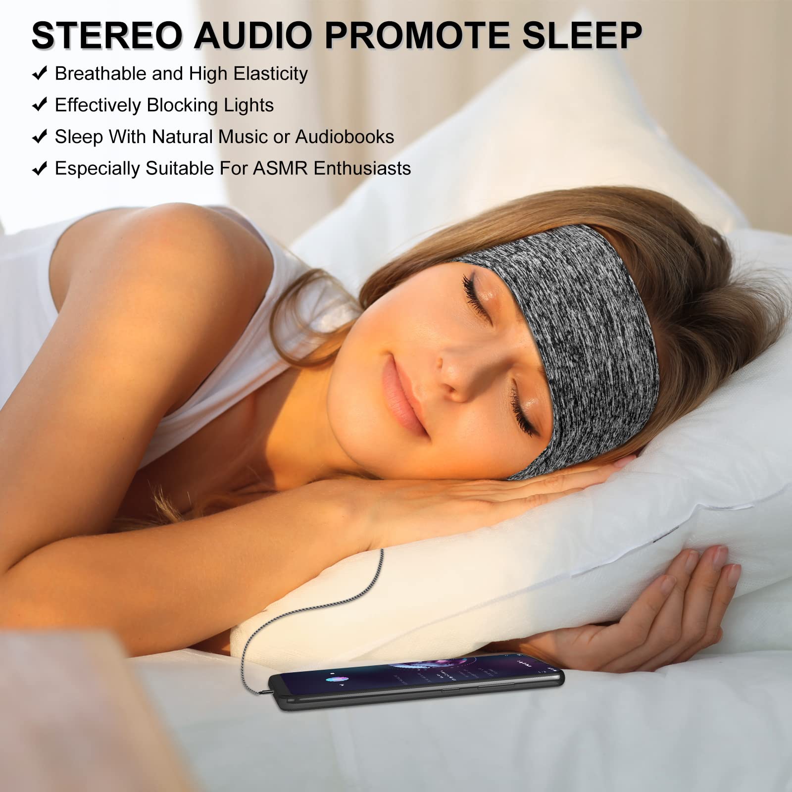 ASIILOVI Sleep Headphones & Ear Warmers Headband Headphones & Ear Muffs Ear Covers with Ultra-Thin HD Stereo Speakers for Outdoor Sports Running Nap Sleeping ASMR & Daily Wear (Wired-Twist Gray)