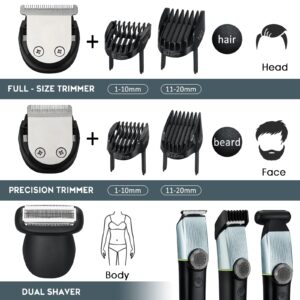 Hair Trimmer for Men, Women and Kids, Rechargeable Hair Clippers Beard Grooming Kit, Waterproof Bikini Trimmer Body Trimmer, Beard Trimmer for Men with LED Digital Display