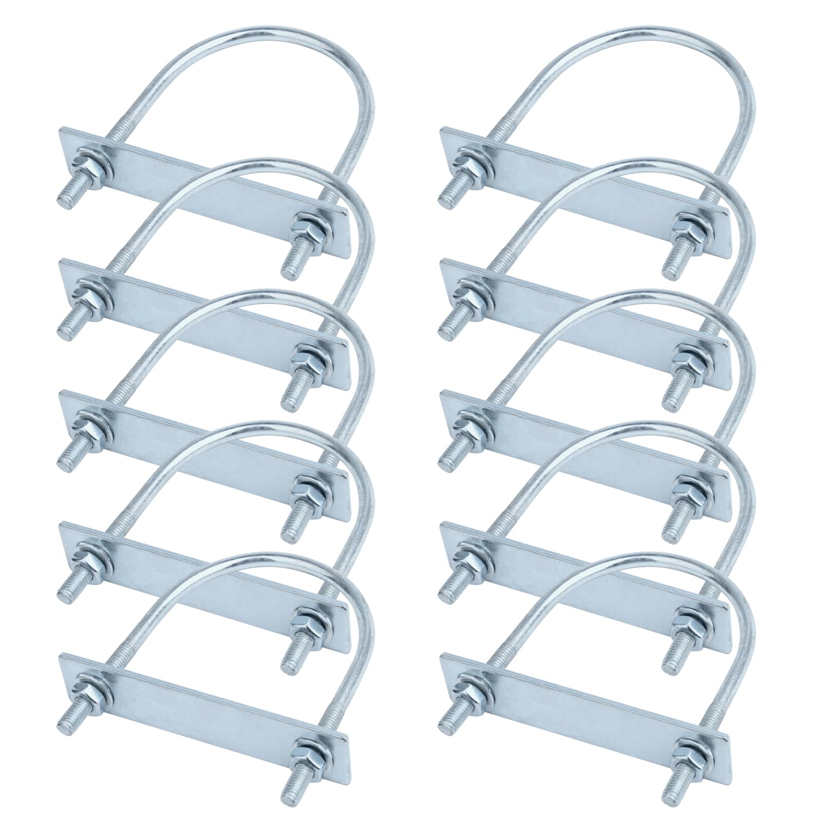 10Pcs U Bolts in Steel 2"x3½"x5", U Pipe Clamps Heavy Duty Mounting Hardware with Washers and Nuts