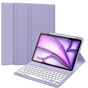 fintie keyboard case for ipad air 11-inch m2 (2024), ipad air 5th generation (2022) / ipad air 4th gen 10.9" - soft tpu back cover w/magnetically detachable bluetooth keyboard, lilac purple