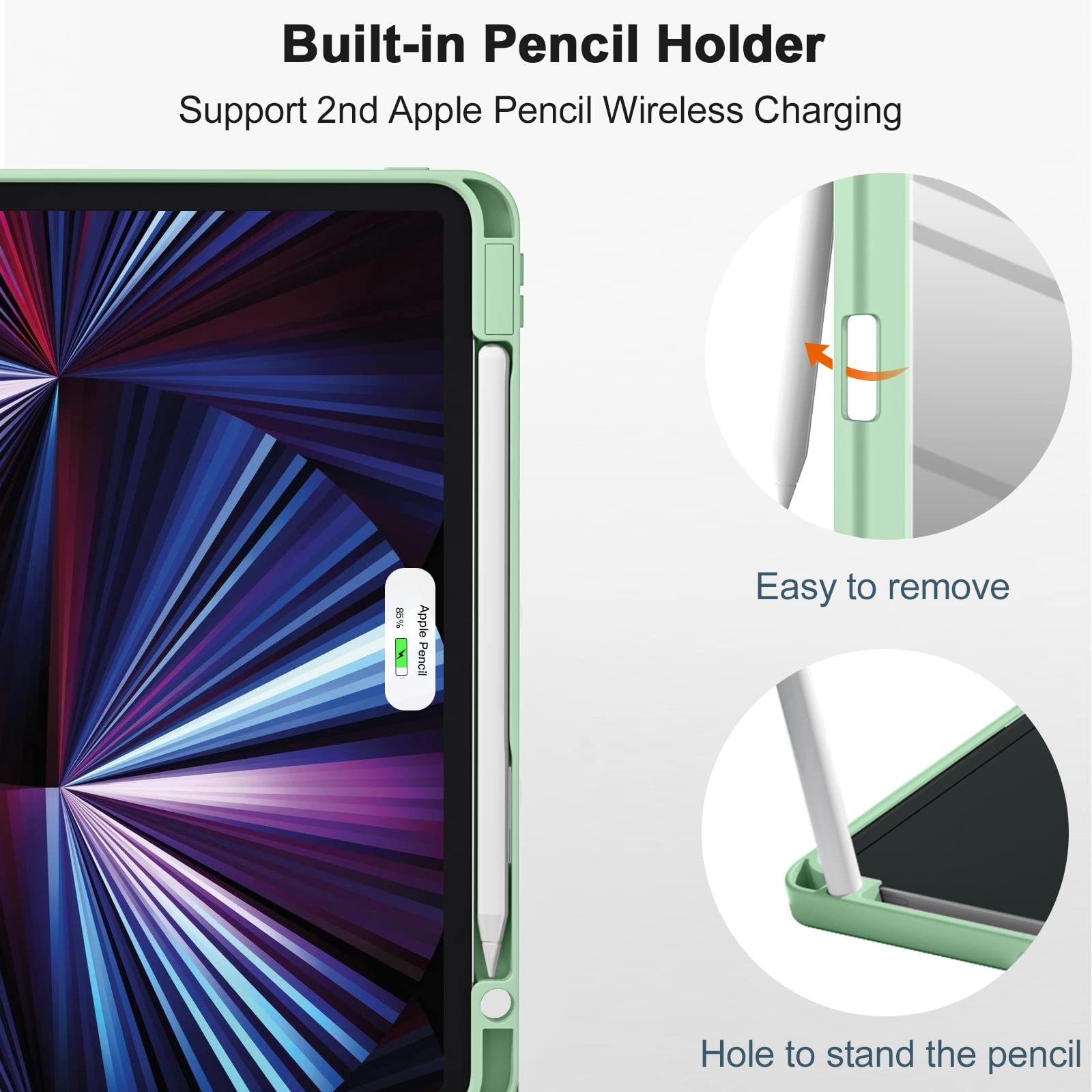 Dirrelo Compatible with iPad Pro 11 Inch Case 4th /3rd /2nd Generation(2022/2021/ 2020) with Pencil Holder, Shockproof Cover with Clear Back Shell for iPad Pro 11, Auto Sleep/Wake, Mint Green