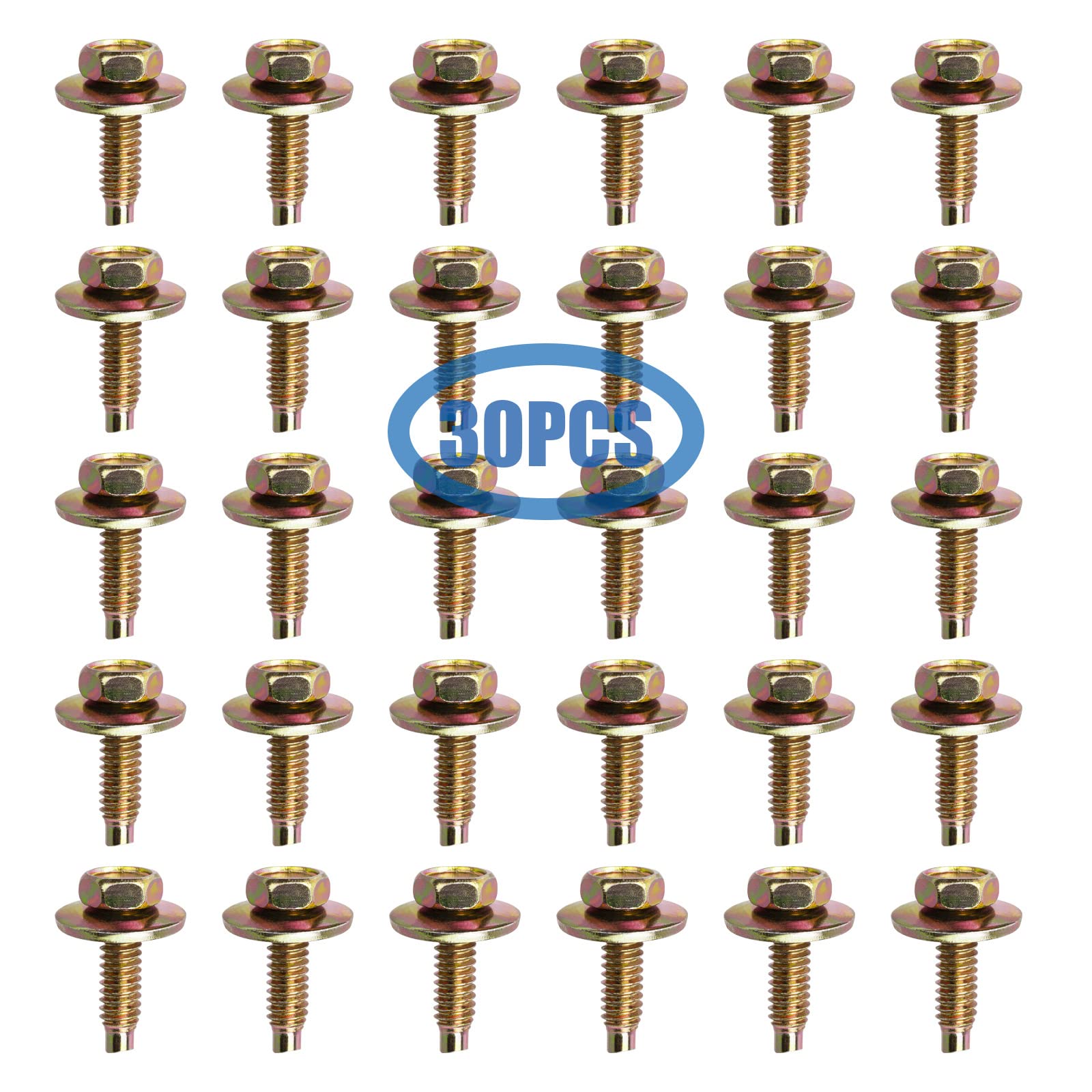 OAUTOO 30PCS 1/4”-20 x 7/8” Hex Head Body Bolt with Free Spinning Washer for 57030-S36 Ford