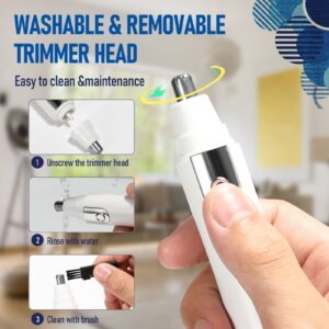 2022 Upgraded Nose Hair Trimmer,Nose Ear Trimmer for Men Women, Eyebrow and Facial Hair Removing Trimmer Clipper, Battery-Operated Dual- Edge Blades, Hair Trimmer with Waterproof (White)