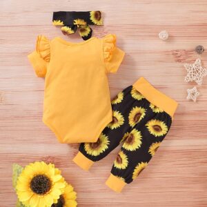 Cabucale Baby Girl Sunflower Printing Newborn Babysuit Long Pants T Shirt Kids Toddler Children Tops Outfits With Hairband