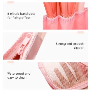 LEEFONE Makeup Brush Organizer Bag, Pink Travel Makeup Brush Holder, High Capacity Portable Waterproof Dust-Free Stand-Up Makeup Brush Holder with Divider for Women Girls