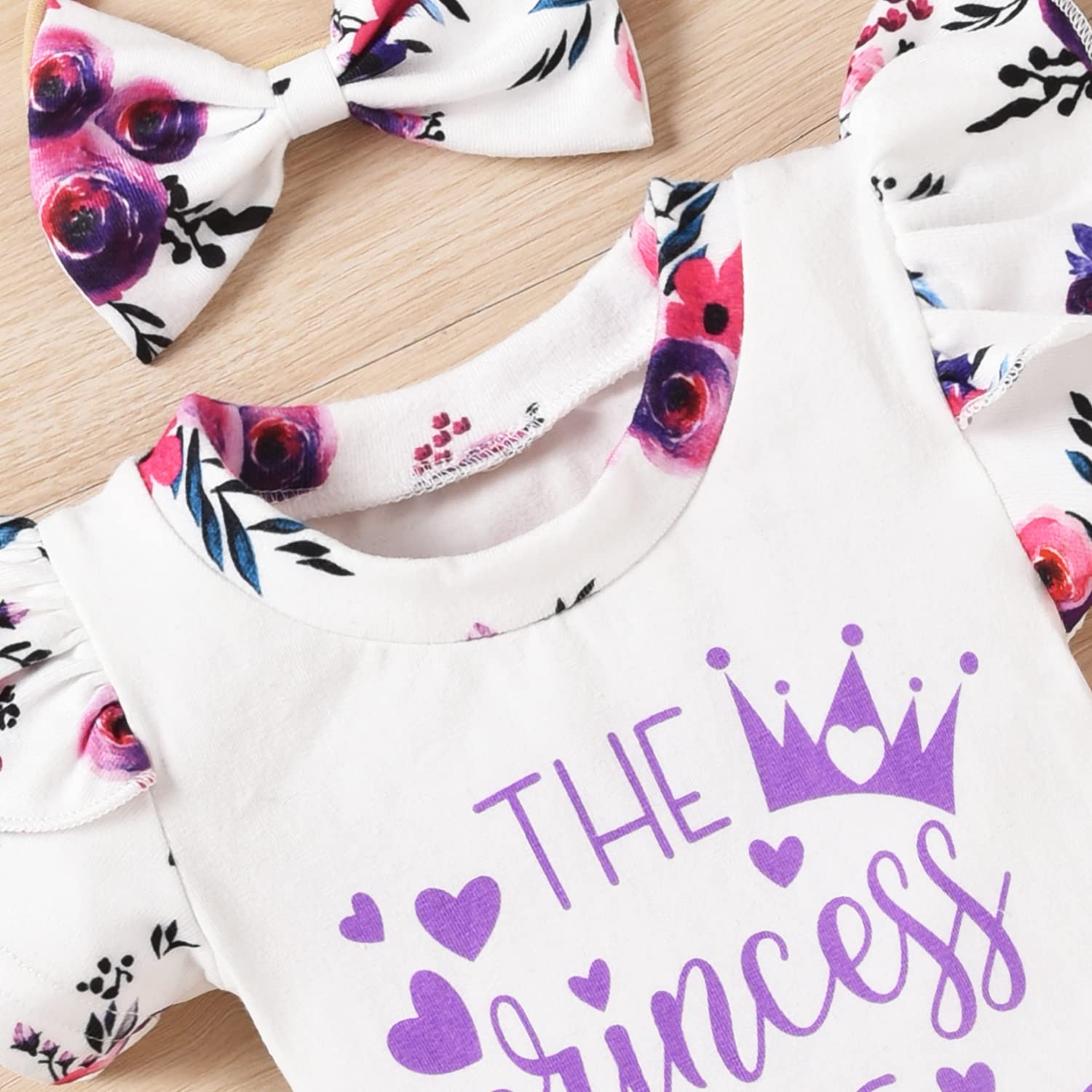 Aalizzwell Baby Girls Outfit 0-3 Months, Newborn Infant Princess Arrived Clothes Short Sleeve Floral Spring Summer Clothing Purple