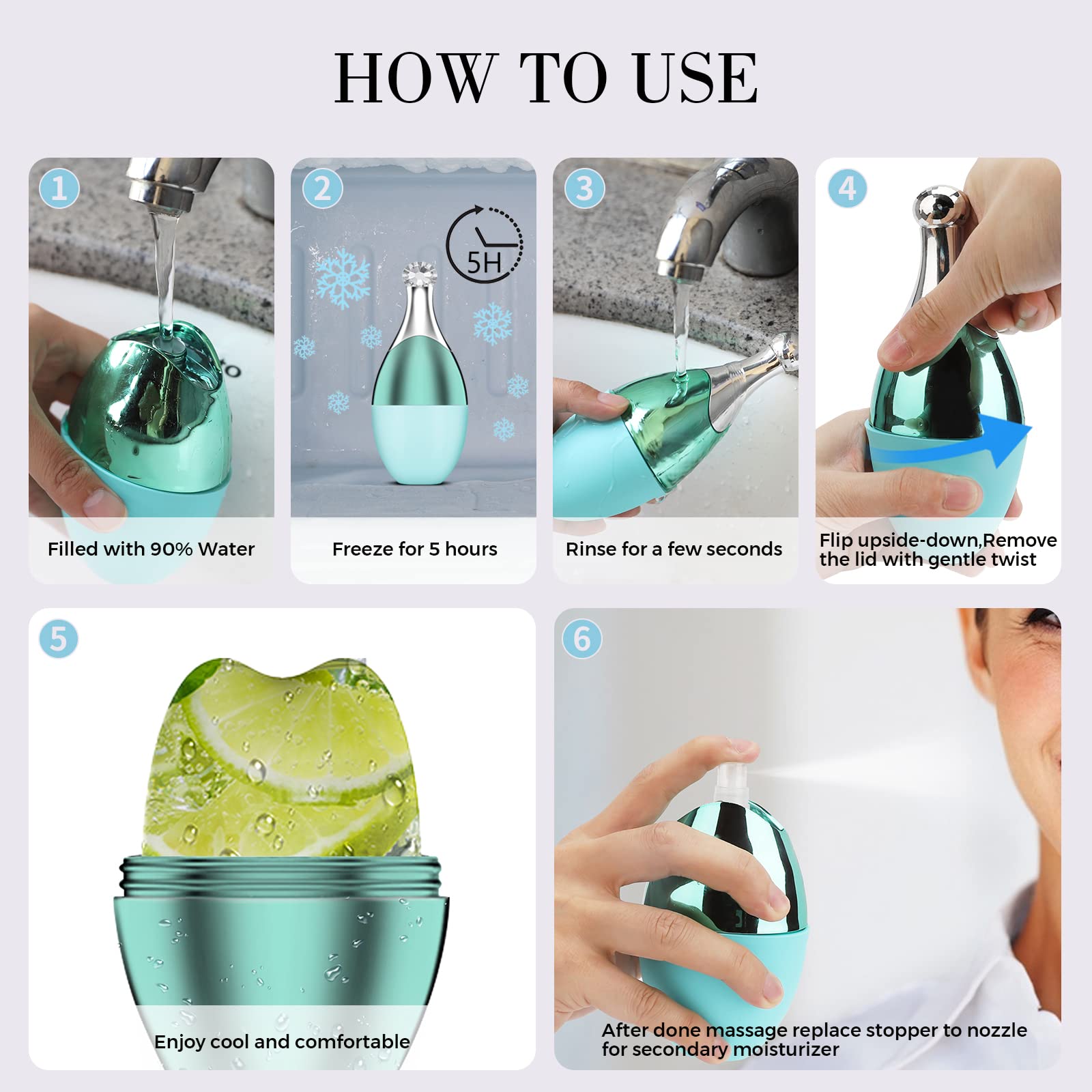 USION Ice Face Roller, Gua Sha Facial Ice Cube Massager Skin Care Tools Ice Roller For Face,Eyes & Neck Naturally Conditioning and Skin Care, Upgraded Facial Ice Mold and Spray Bottle 2 in 1