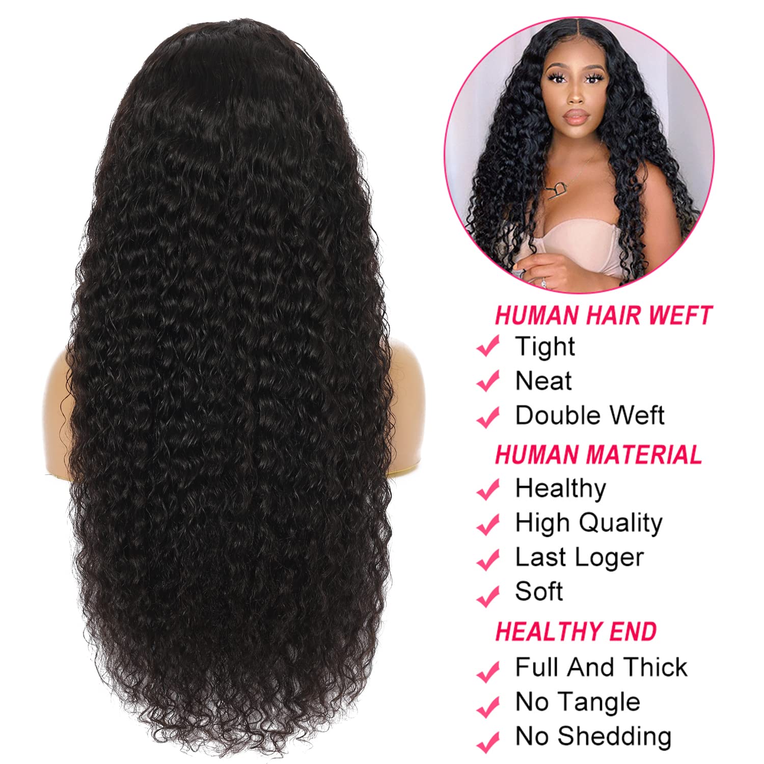 GLOWNINA Deep Wave Lace Front Wigs Human Hair 180 Density 13x4 HD Transparent Frontal Wigs Human Hair for Women Deep Curly Glueless Wigs Human Hair Pre Plucked with Baby Hair Natural Black 20Inch