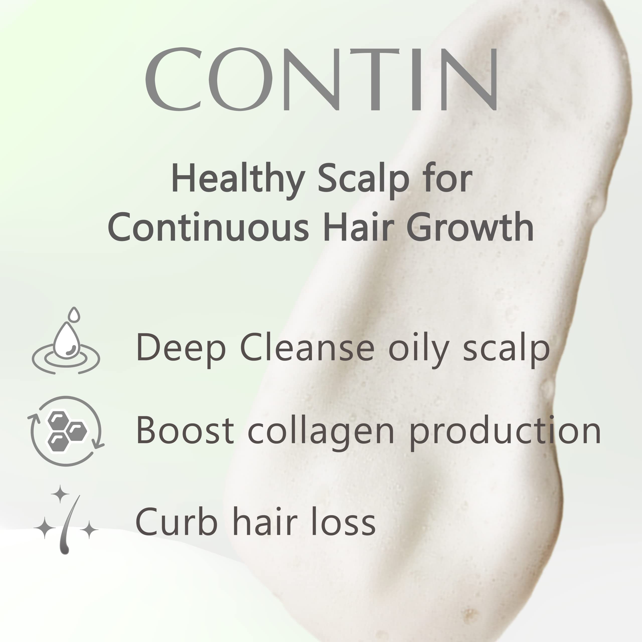 CONTIN Garlic Shampoo for Oily Sensitive Hair, Natural Scalp Treatment for Hair Loss and Hair Growth, Anti-Thinning and Anti-Dandruff for Thicker Fuller Hair, Follicle Clarifying, Roots Strengthening, Unscented Hair Care Products for Men and Women, 10.14